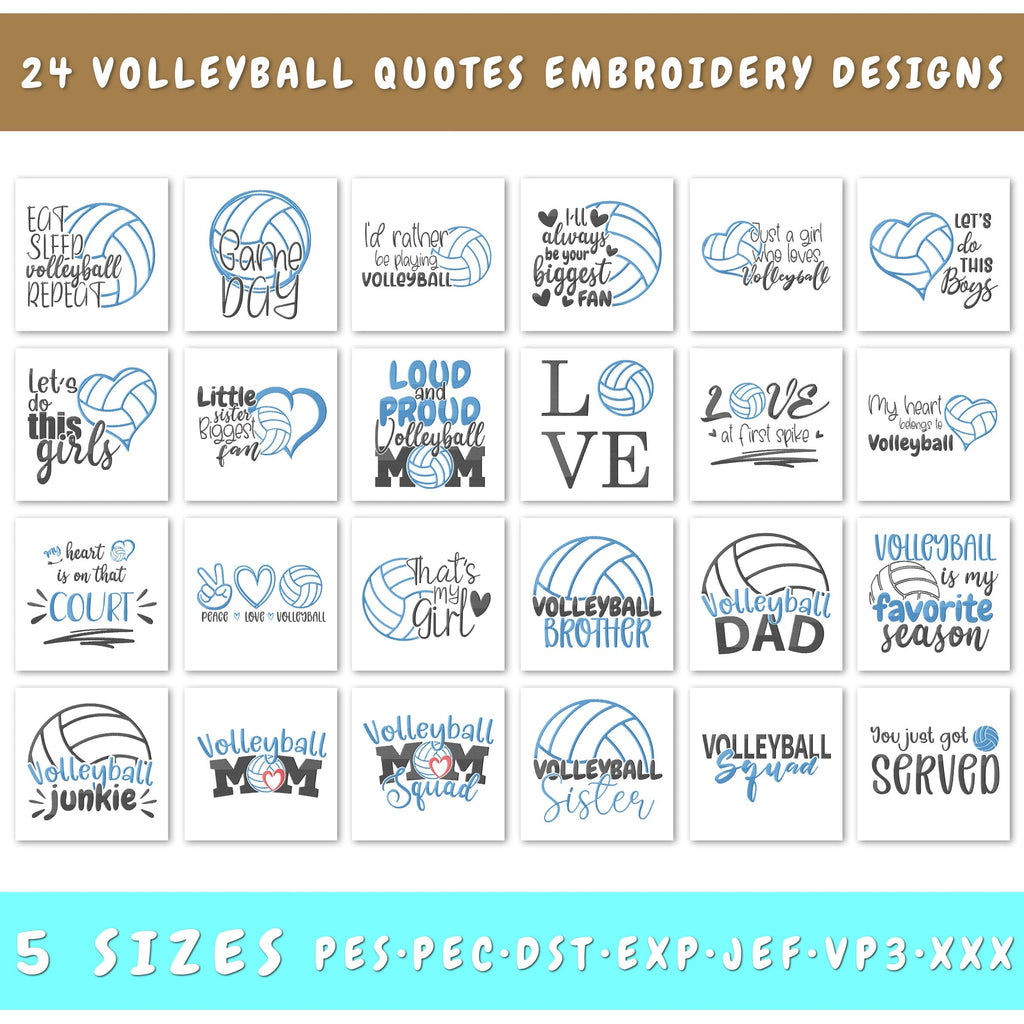 Volleyball Quotes Embroidery Designs Bundle - 24 Designs, Volleyball ...