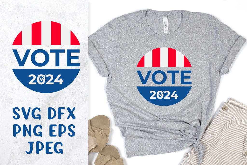 Vote SVG. Presidential election 2024. Patriotic round sign - So Fontsy