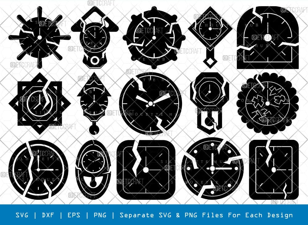 Wall Broken Clock Svg Cricut Cut Files Png Bundle, SB01126 - So Fontsy