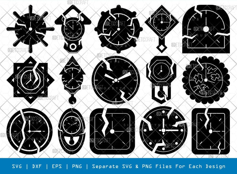 Wall Broken Clock Svg Cricut Cut Files Png Bundle, SB01126 - So Fontsy