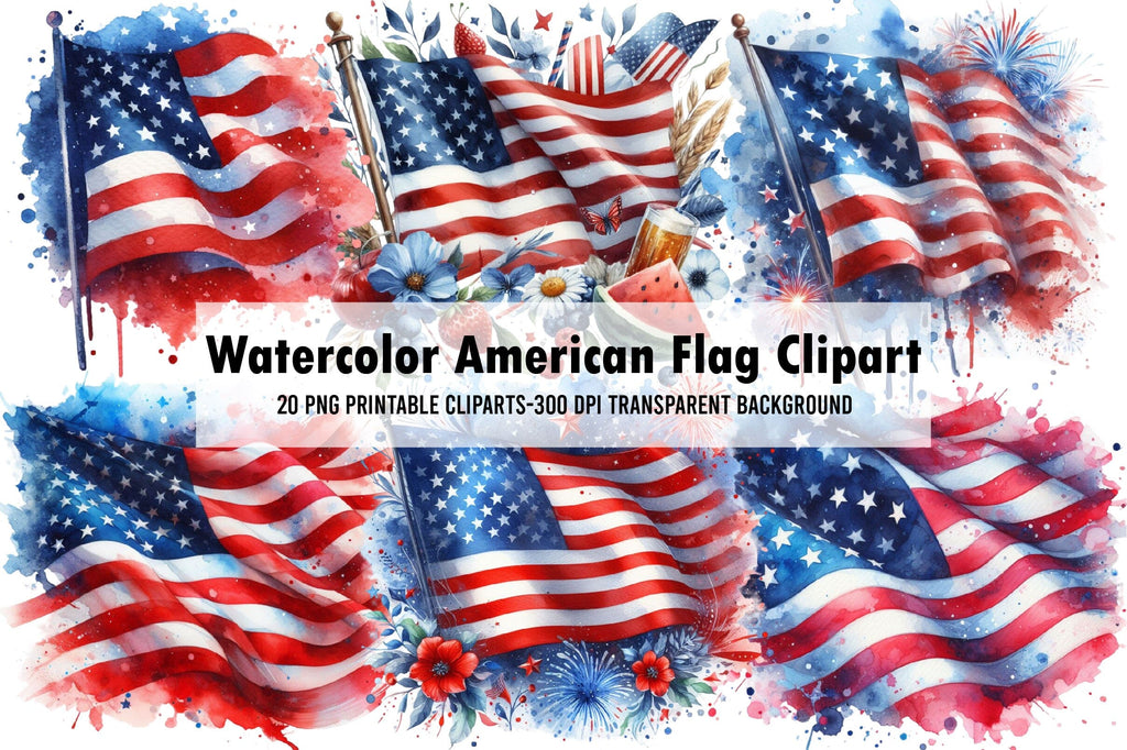 Watercolor American Flag Clipart - So Fontsy
