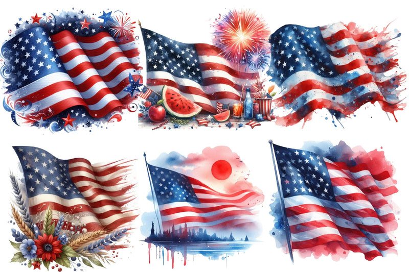 Watercolor American Flag Clipart - So Fontsy