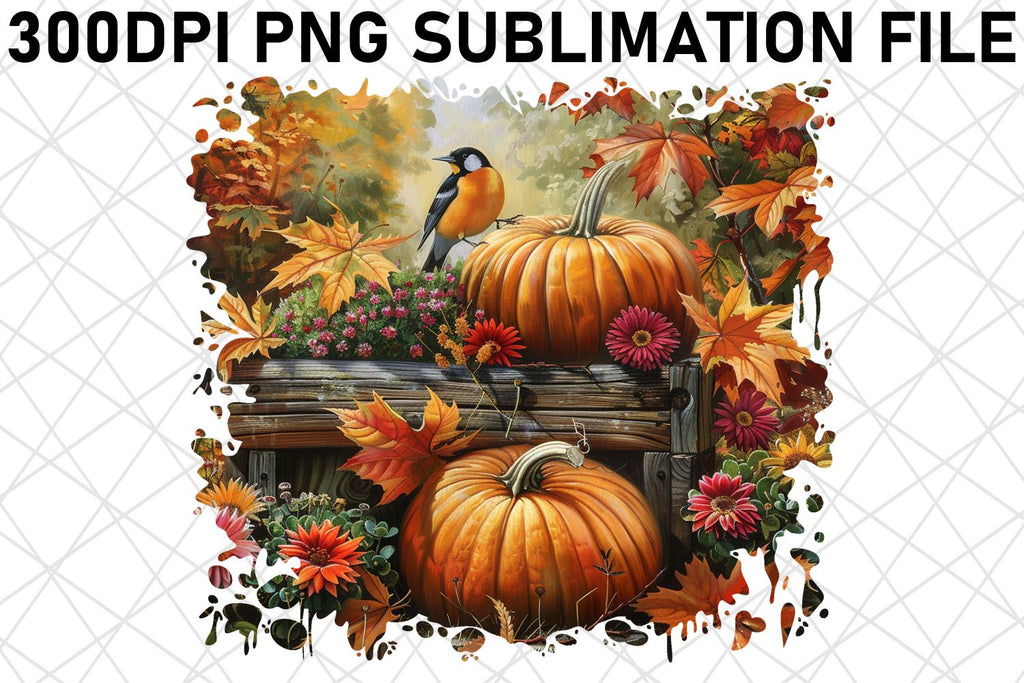 Watercolor Autumn Print Scene Sublimation Design PNG - So Fontsy
