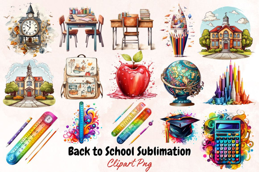 Watercolor Back to School Sublimation Bundle - So Fontsy