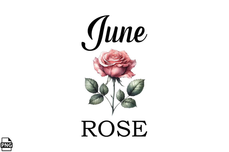 Watercolor Birth Month Flower June Rose Clipart Printable File - So Fontsy