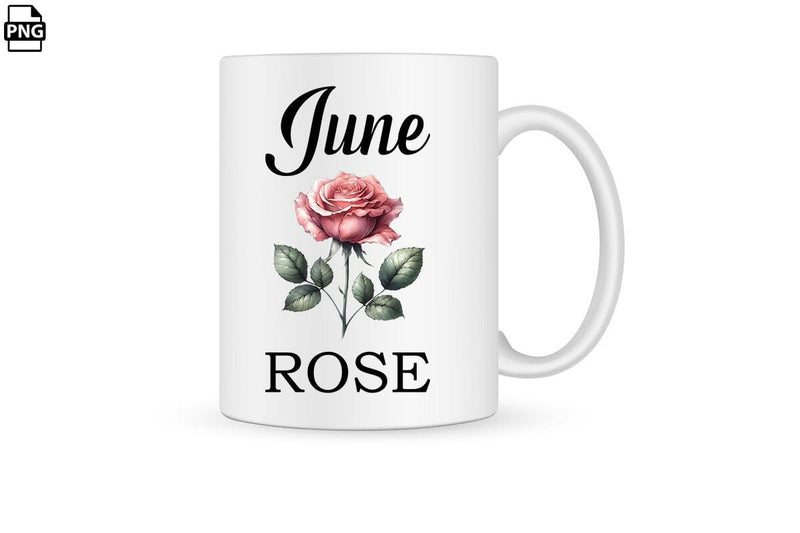 Watercolor Birth Month Flower June Rose Clipart Printable File - So Fontsy