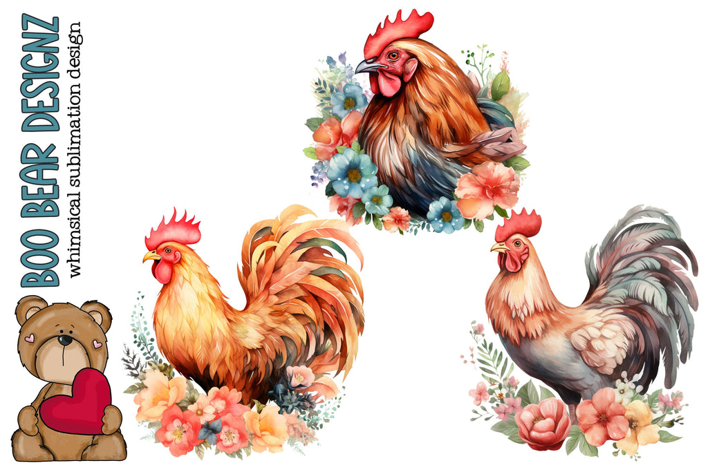 Watercolor Boho Chicken Clipart - So Fontsy