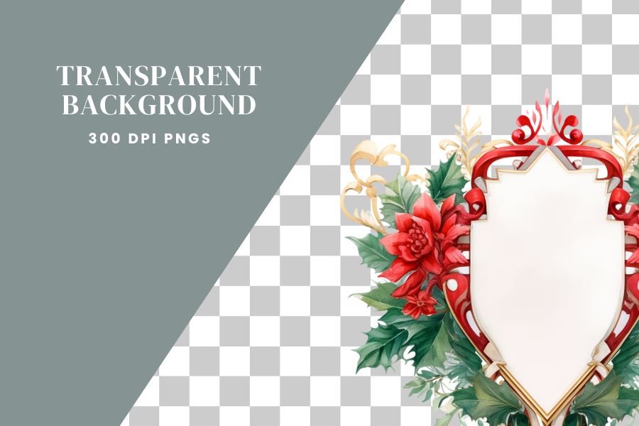 Watercolor Christmas Crest Clipart Bundle - So Fontsy