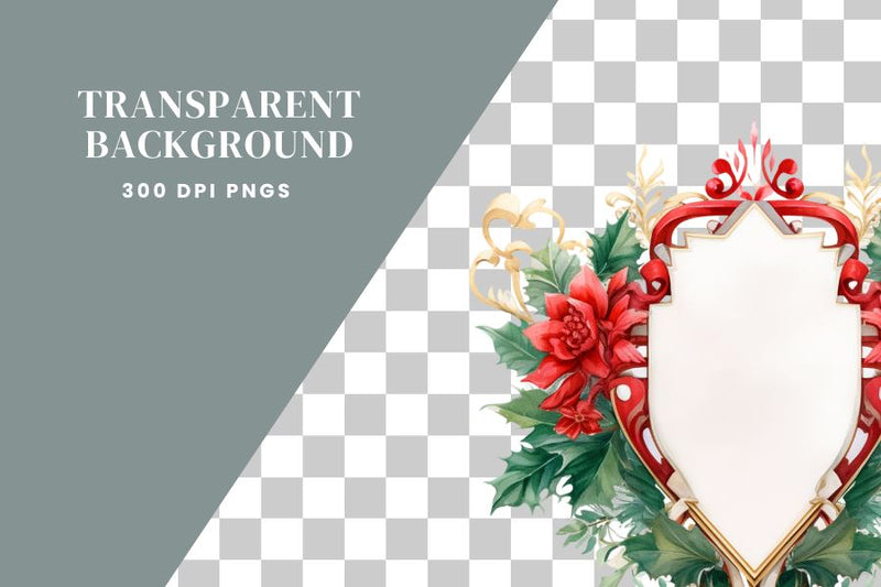 Watercolor Christmas Crest Clipart Bundle - So Fontsy