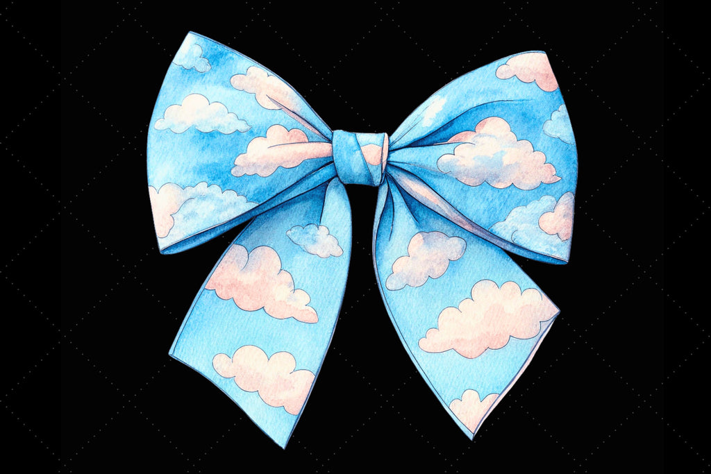 Watercolor Cloudy Sky Coquette Bow Clipart, watercolor cloudy bow, sky ...