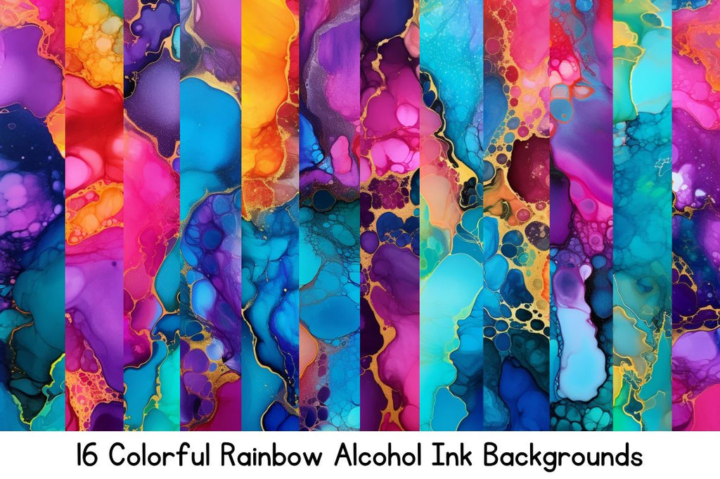 Watercolor Colorful Rainbow Alcohol Ink Backgrounds Bundle - So Fontsy