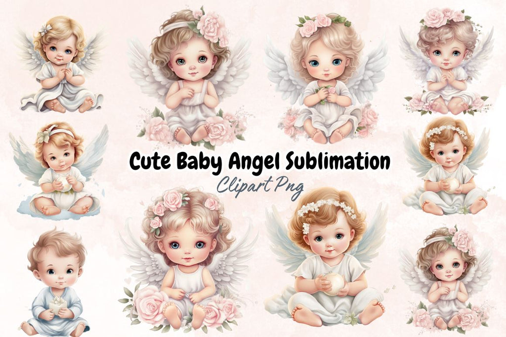 Watercolor Cute Baby Angel Sublimation Clipart Bundle - So Fontsy