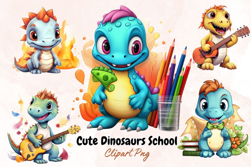 Watercolor Cute Dinosaurs School Sublimation Bundle - So Fontsy