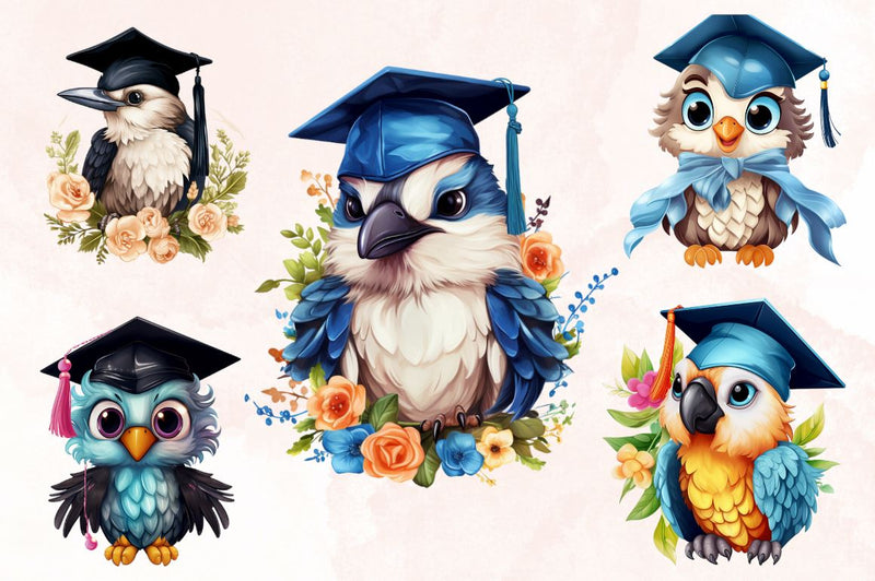 Watercolor Cute Graduation Birds Stickers Bundle - So Fontsy