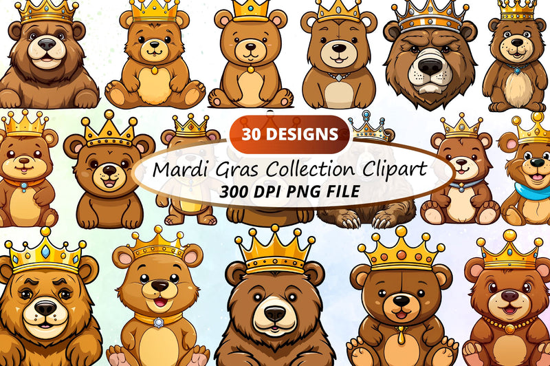 Watercolor Cute Mardi Gras Collection Clipart Bundle - So Fontsy