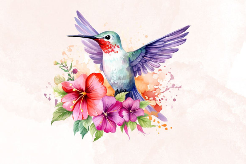 Watercolor Floral Hummingbird Clipart bundle - So Fontsy