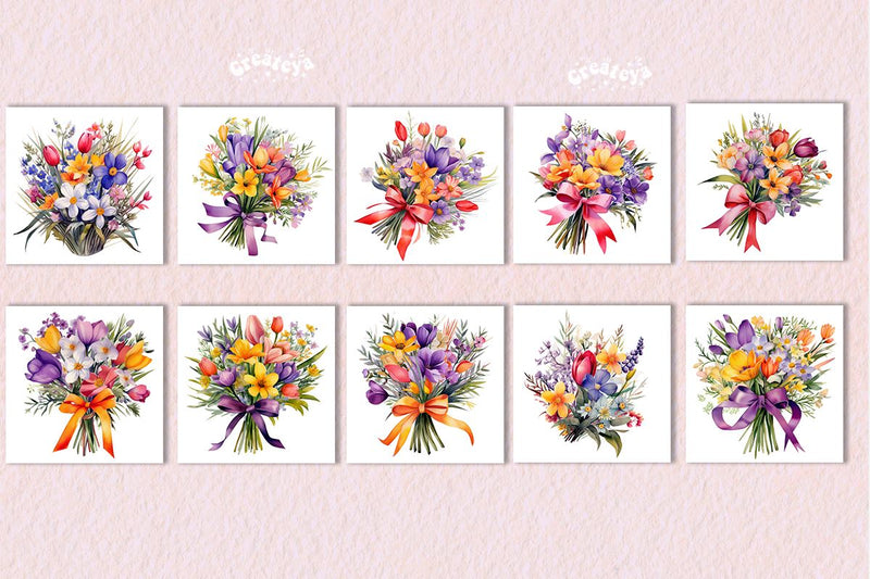 Watercolor Flower bouquet Flower Backgrounds Digital Paper Set PNG - So ...