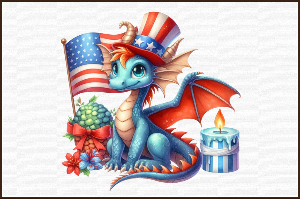 Watercolor Fourth of July Dragon Clipart - So Fontsy