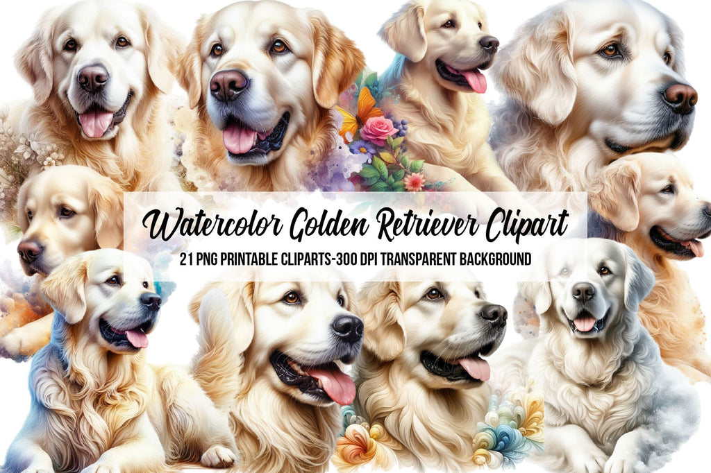 Watercolor Golden Retriever Clipart - So Fontsy