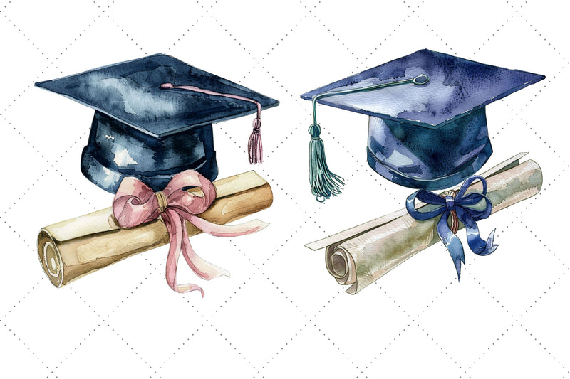 Watercolor graduation cap and diploma Clipart Bundle, graduation cap ...