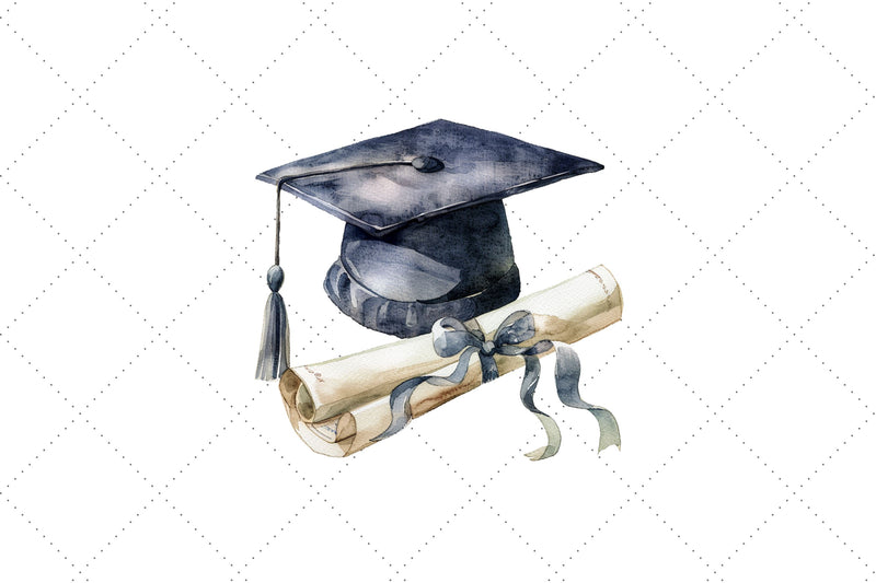 Watercolor graduation cap and diploma Clipart Bundle, graduation cap ...
