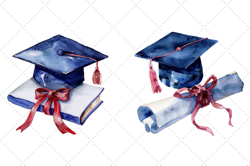 Watercolor Graduation Cap and Diploma Clipart Bundle - So Fontsy
