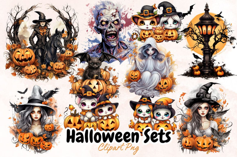 Watercolor Halloween Sets Sublimation Clipart Bundle - So Fontsy