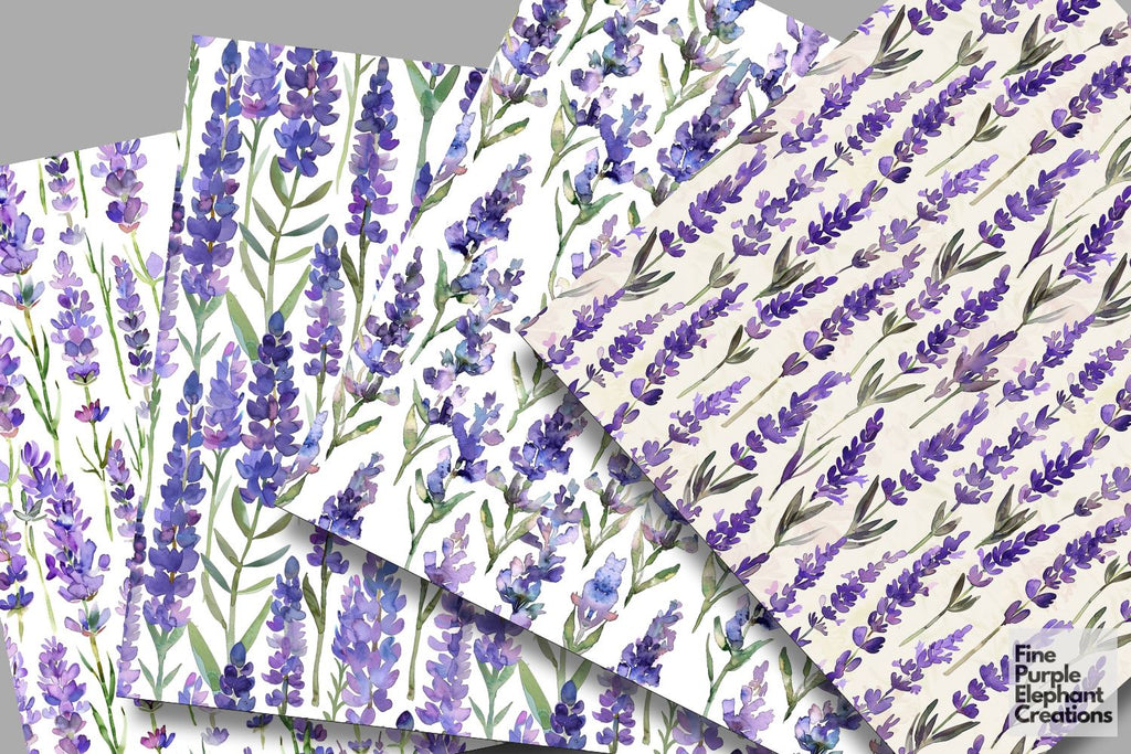 Watercolor Lavender Flowers Pattern Paper - So Fontsy