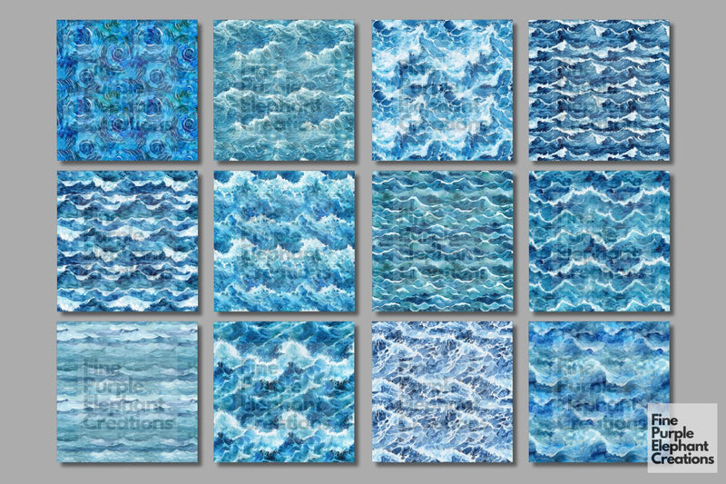 Watercolor Ocean Waves Digital Paper | Tropical Sea Surf Swell Tidal ...