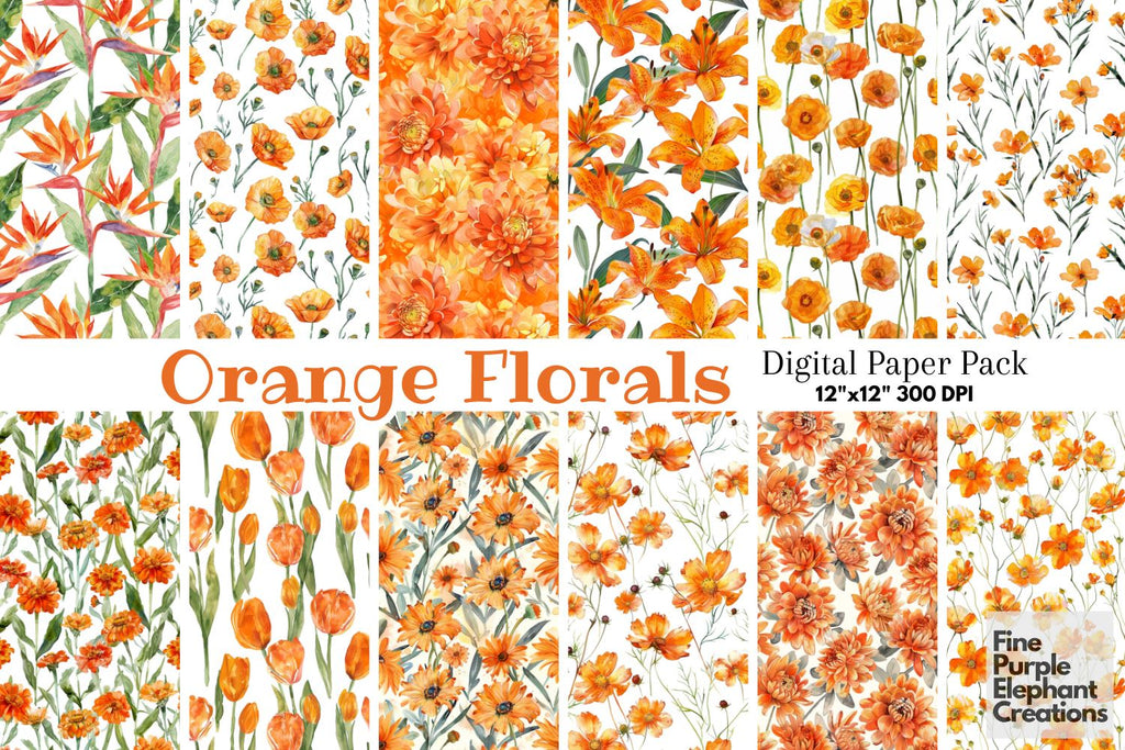 Watercolor Orange Flowers Digital Paper | Delicate Peach Bloom - So Fontsy