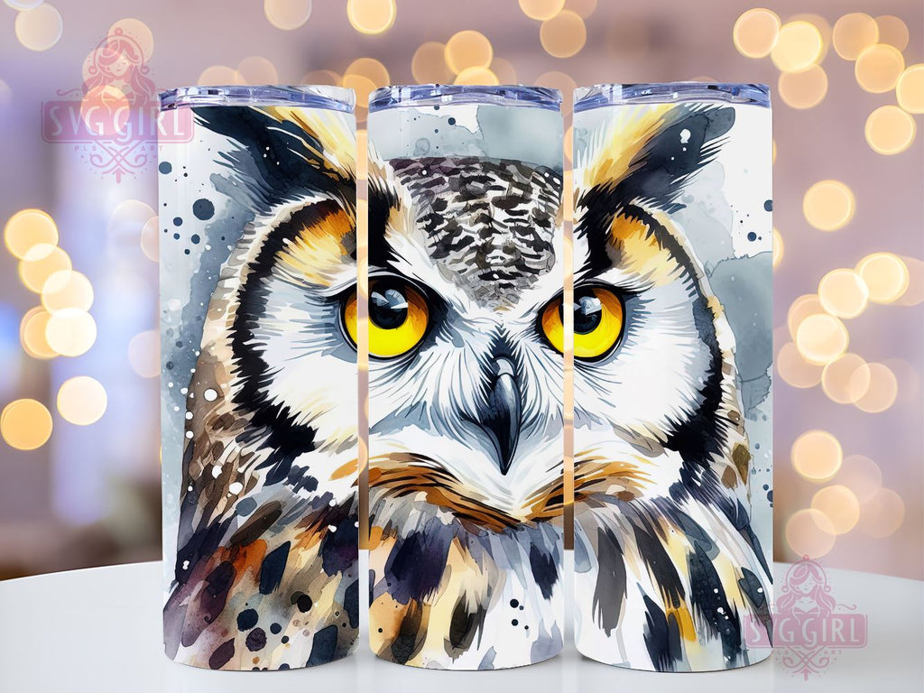 Watercolor Owl 20oz Tumbler Wrap Sublimation Design, Straight Tapered ...