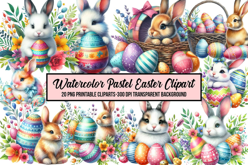 Watercolor Pastel Easter Clipart - So Fontsy