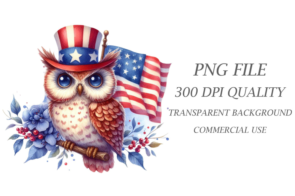 Watercolor Patriotic Owl Clipart - So Fontsy