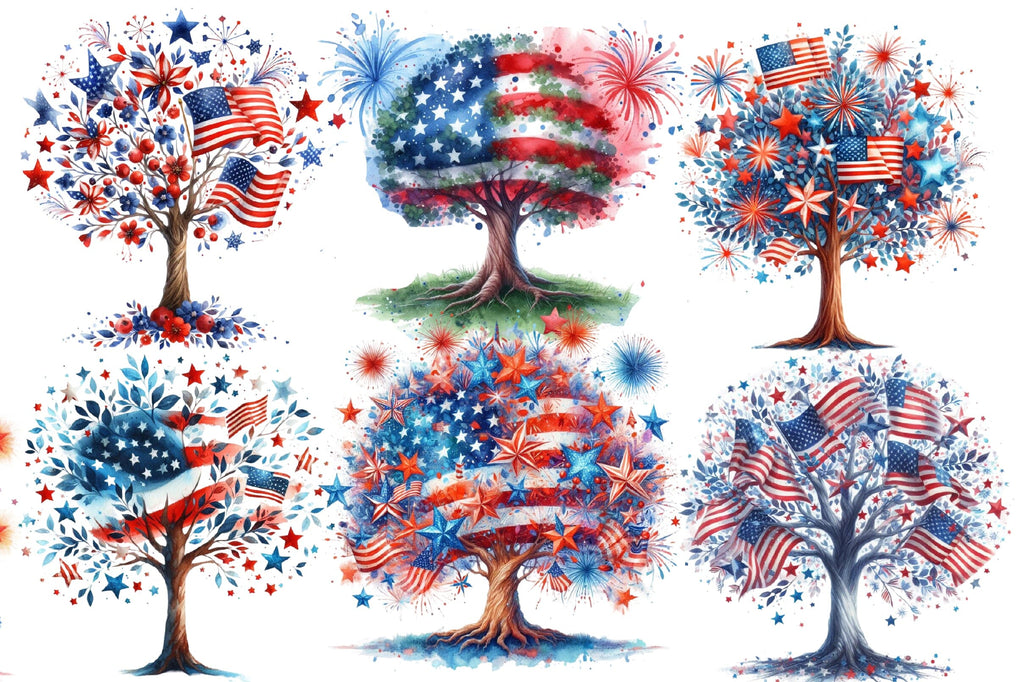 Watercolor Patriotic Tree Clipart - So Fontsy