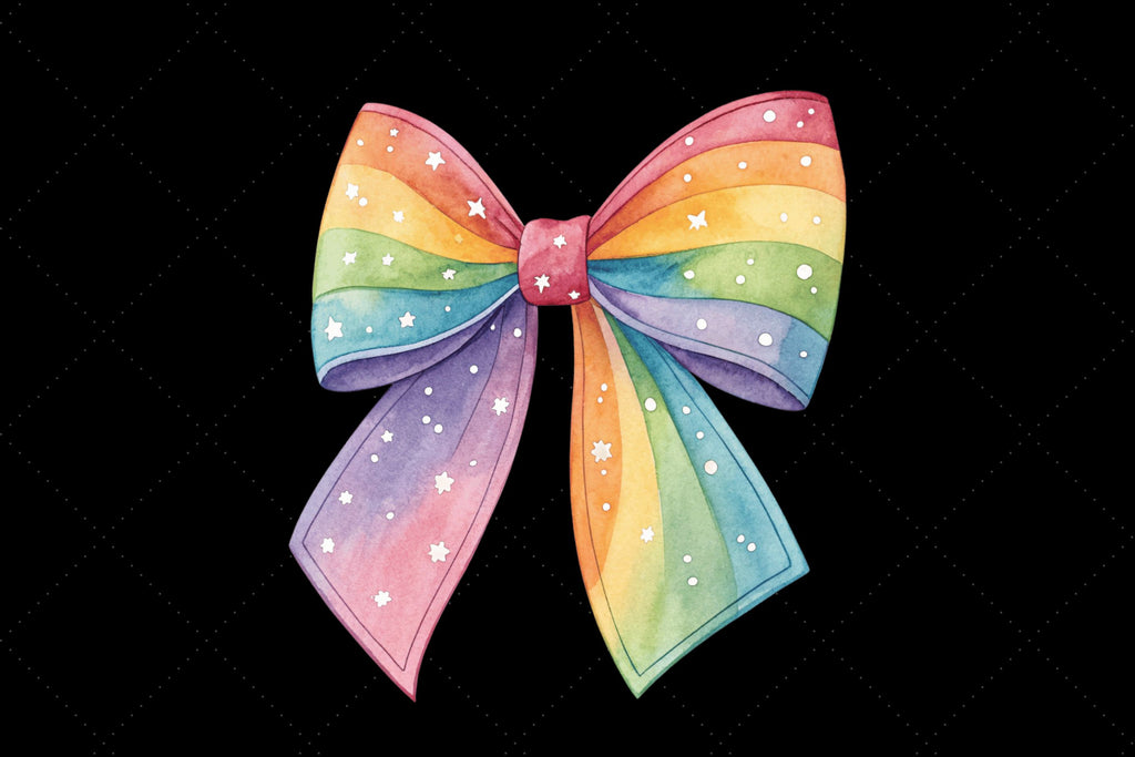 Watercolor Rainbow Coquette Bow Clipart with Blended Colors, watercolor ...
