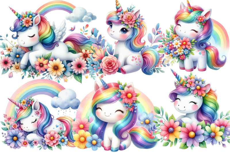Watercolor Rainbow Unicorn Clipart - So Fontsy