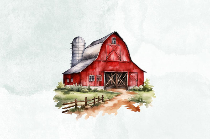 Watercolor Red Barn Sublimation Clipart Bundle - So Fontsy