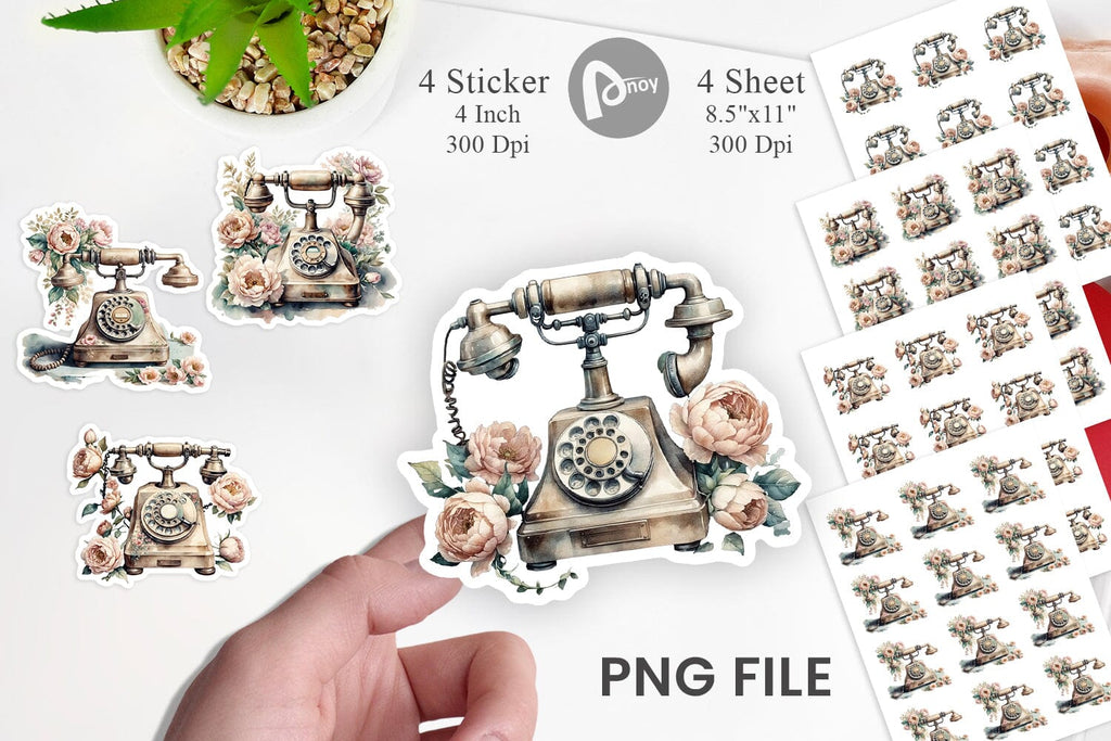 Watercolor Rotary Telephone Sticker - So Fontsy