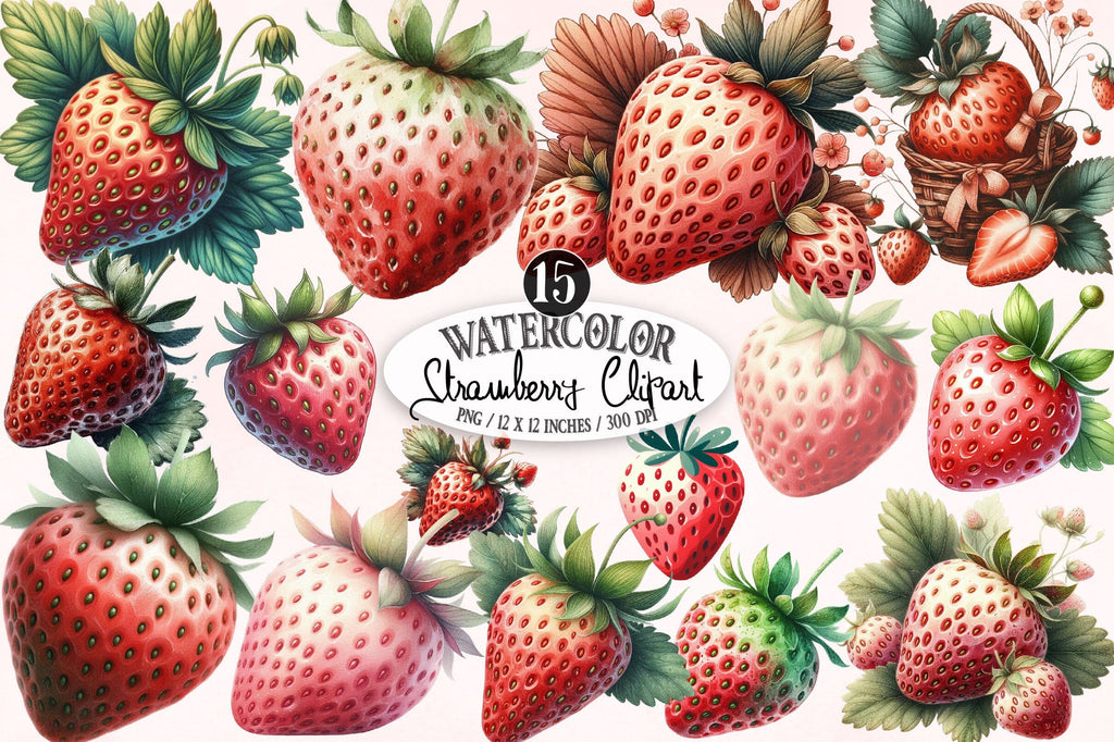 Watercolor Strawberry Clipart PNG - So Fontsy