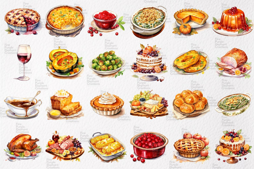Watercolor Thanksgiving Dinner PNG Clipart - So Fontsy