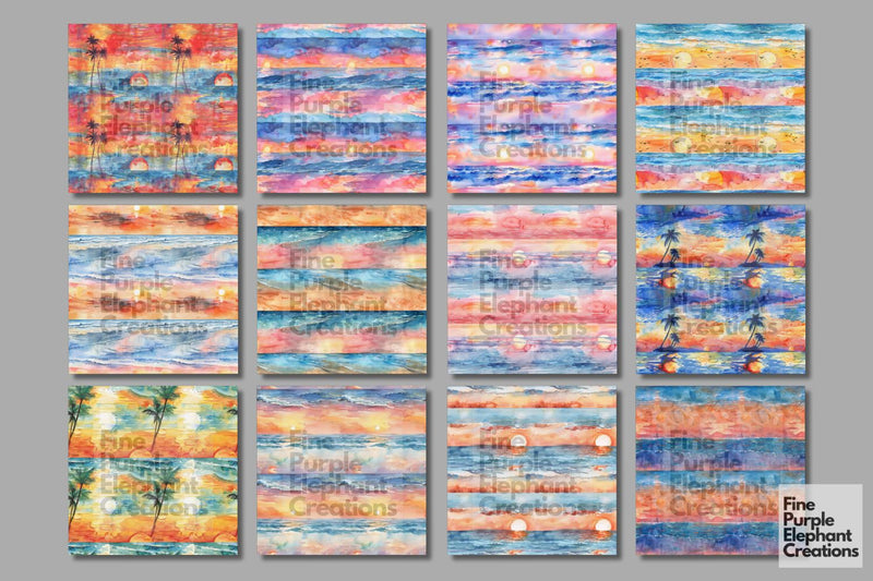 Watercolor Tropical Sunset Digital Paper | Hawaiian Island Beach Summer ...