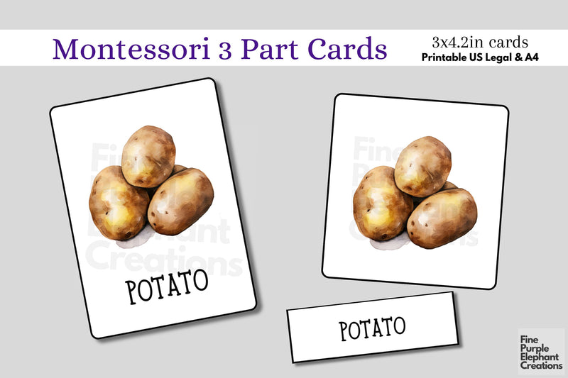 Watercolor Vegetable Flashcards | Preschool Montessori Cards - So Fontsy