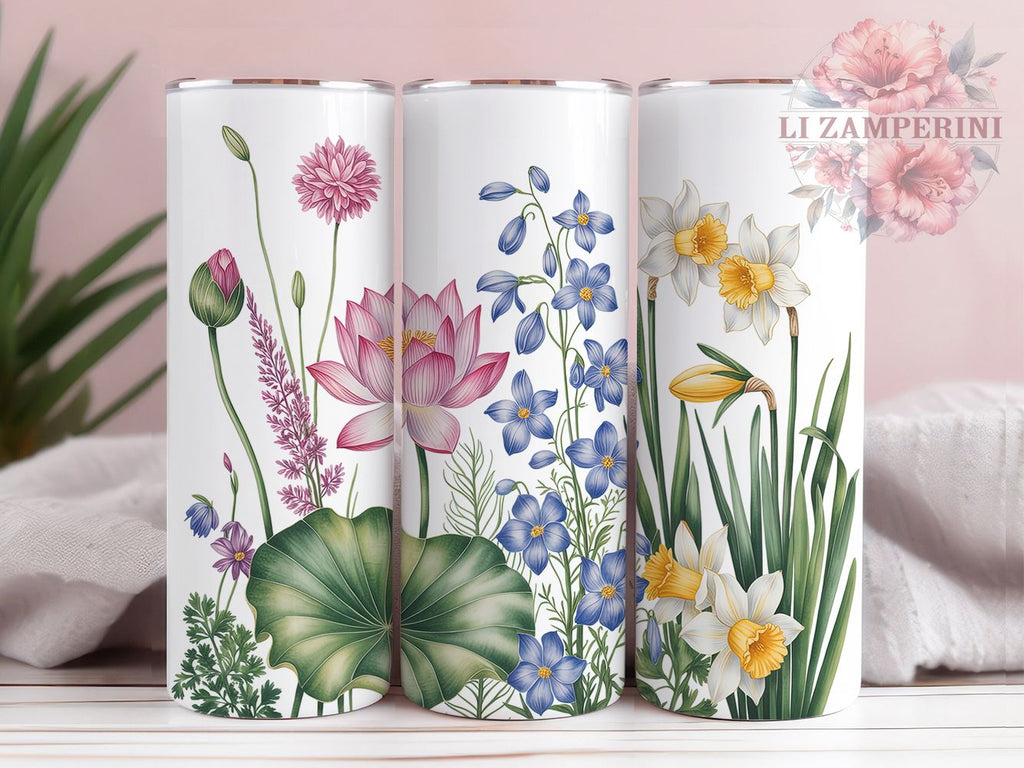 Watercolor Wildflower Botanical Tumbler, Floral 20Oz Wrap Design ...