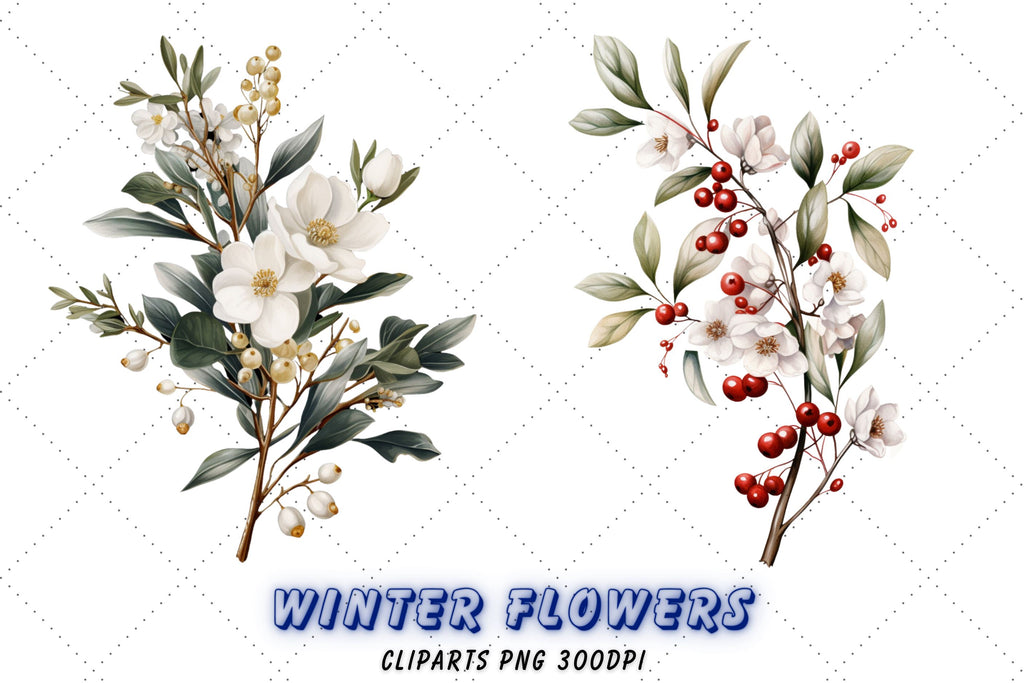Watercolor winter foliage clipart, winter greenery clip art, greenery ...
