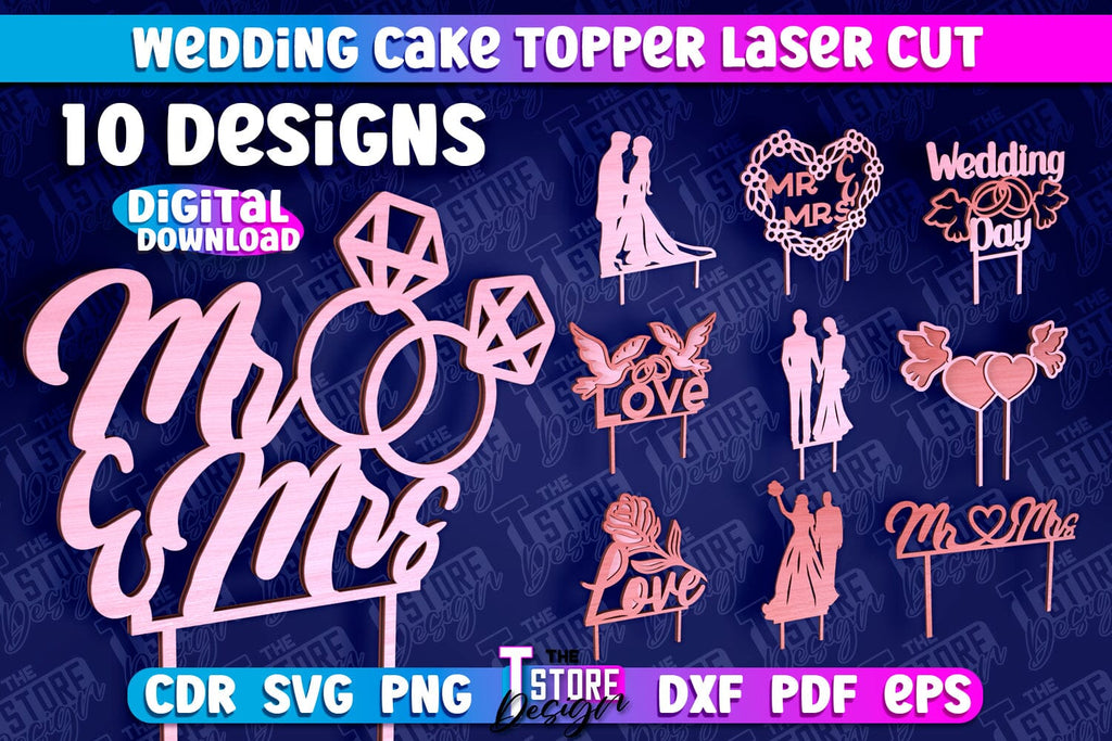 Wedding Cake Topper Laser Cut | Cake Topper Design | CNC File - So Fontsy