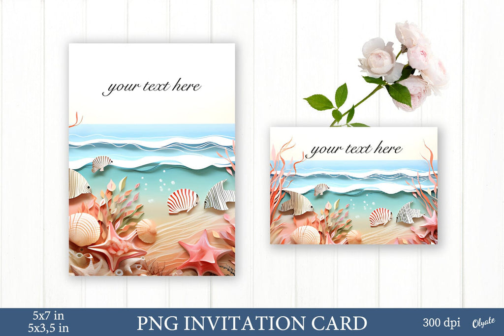 Wedding Card Sublimation Design. Invitation Card PNG. Sea PNG - So Fontsy
