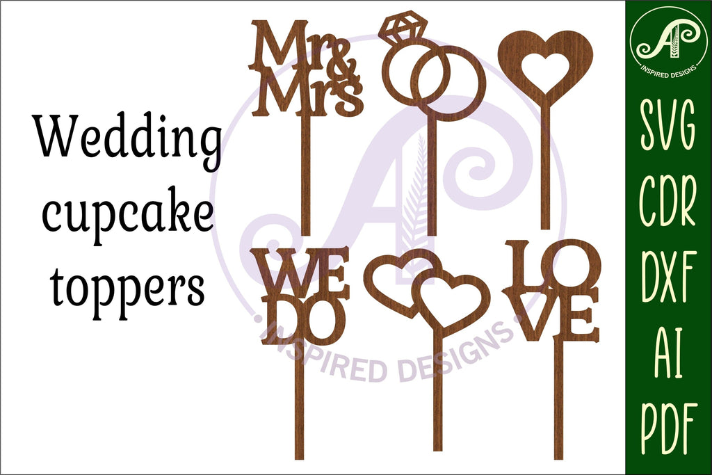 Wedding cupcake toppers, 6 designs SVG laser cut - So Fontsy