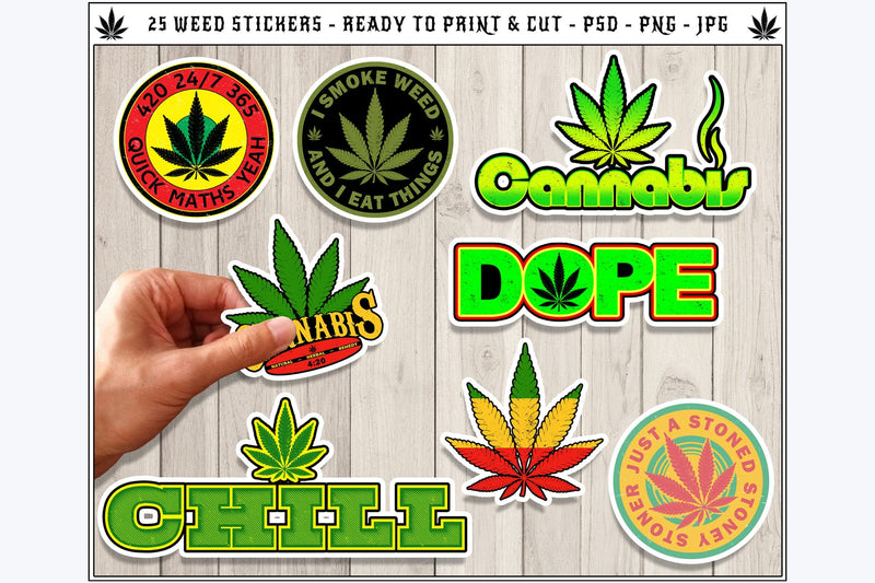 Weed Cannabis Marijuana Sticker Sheets Bundle - So Fontsy