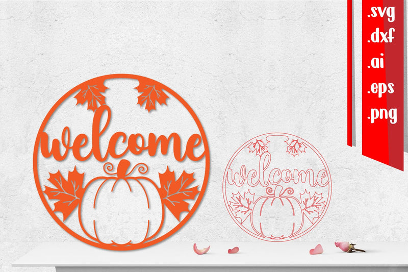 Welcome Fall Rounded Sign | Autumn Welcome Sign - So Fontsy