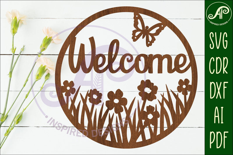 Welcome flower wall sign, SVG file. vector sign - So Fontsy